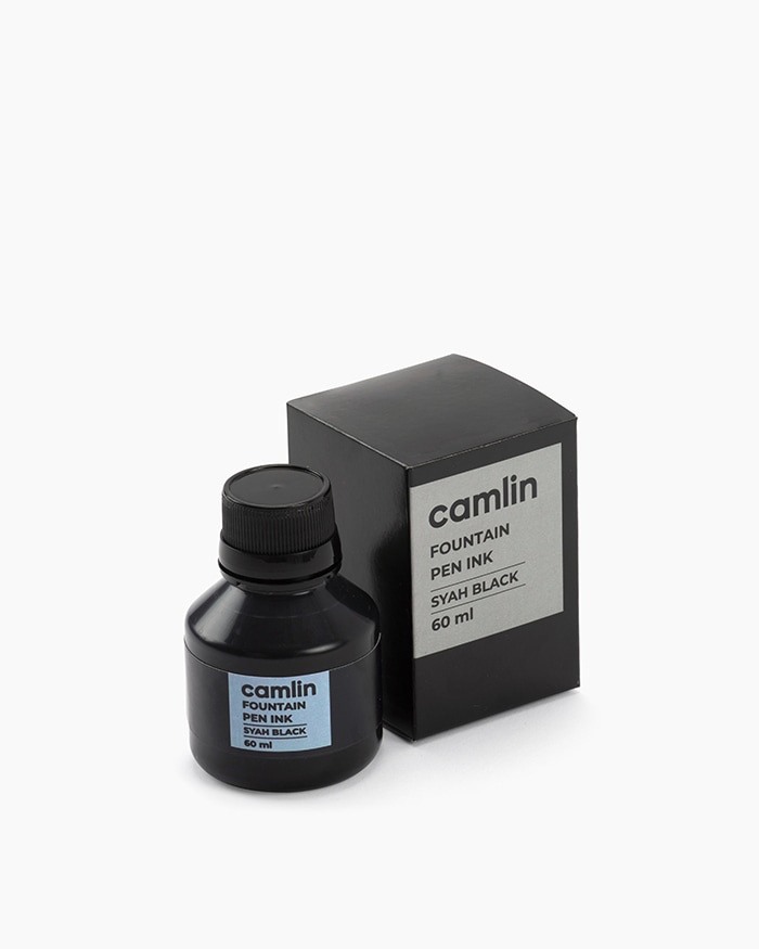 Buy Camlin Fountain Pen Ink Individual bottle of Syah Black in 60 ml ...